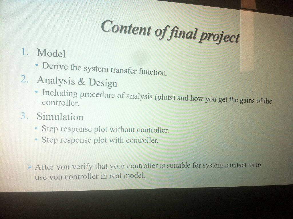 Solved Goal of final project Design a controller PID to make | Chegg.com