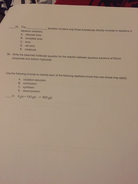 Solved Use the following choices to classify each reaction | Chegg.com