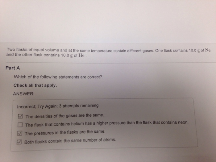 Solved Two flasks of equal volume and at the same | Chegg.com