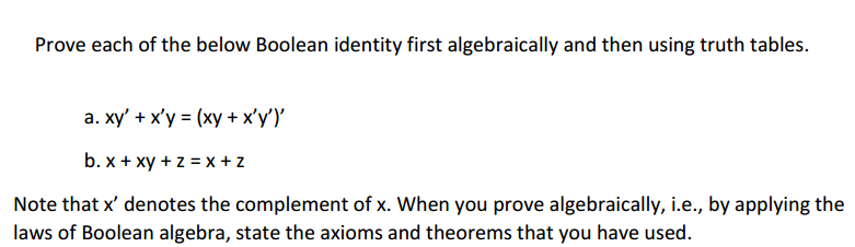 Solved Prove Each Of The Below Boolean Identity First