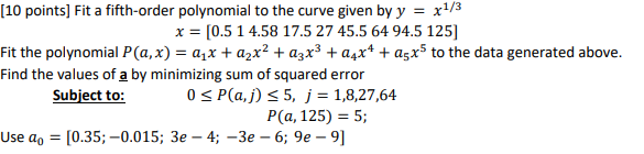 [10 points] Fit a fifth-order polynomial to the curve | Chegg.com