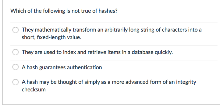 Solved Which of the following is not true of hashes? They | Chegg.com