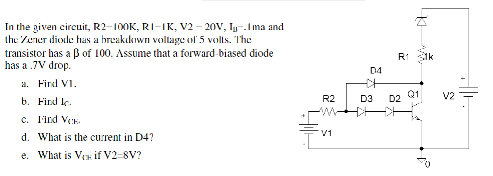 Solved In the given circuit, R2=100K, RI=1K, V2 = 20V, | Chegg.com