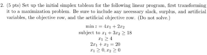 Solved Operations research: set up the initial simplex | Chegg.com