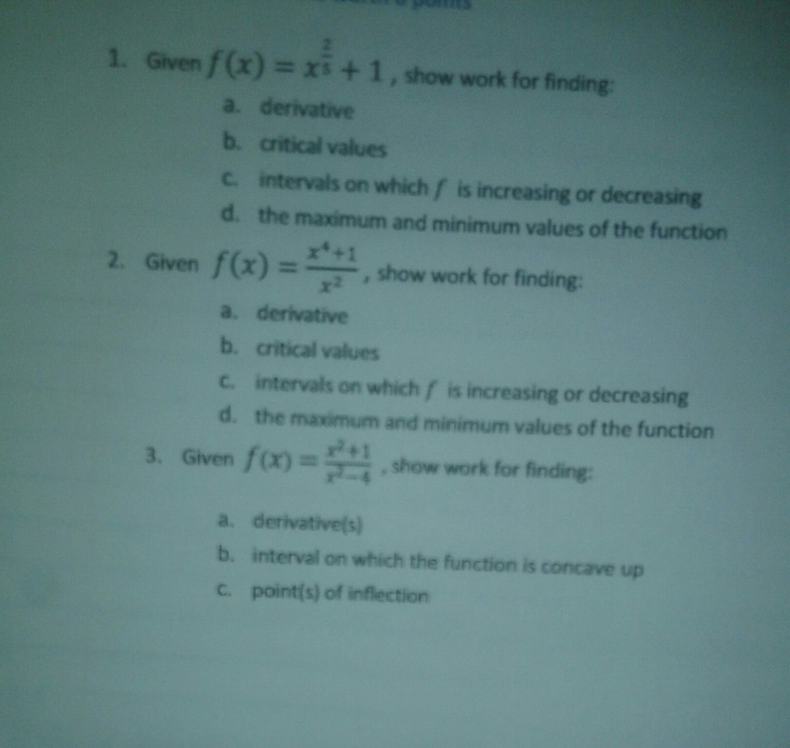 Solved . 1. Givenf(x) +1,show work for finding: a. | Chegg.com