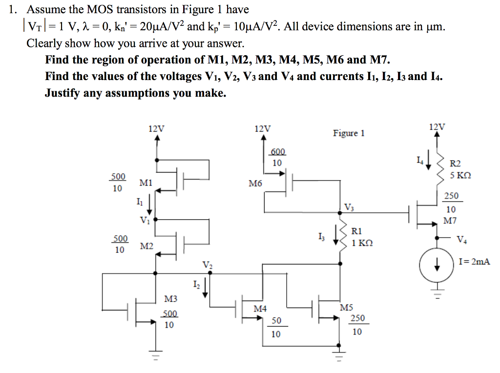 Solved Assume the MOS transistors in Figure 1 have |V_T| = 1 | Chegg.com