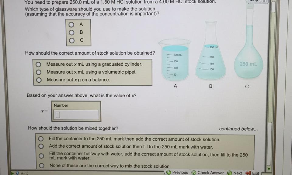 Solved You need to prepare 250.0 mL of HCl solution from a | Chegg.com