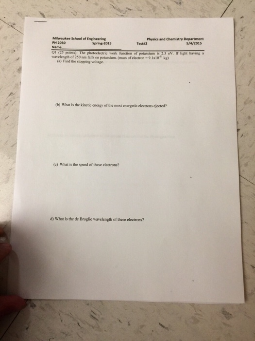 Solved The photoelectric work function of potassium is 2.3 | Chegg.com