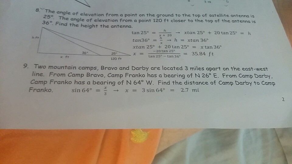 Solved 8. Th e angle of elevation from a point on the ground | Chegg.com