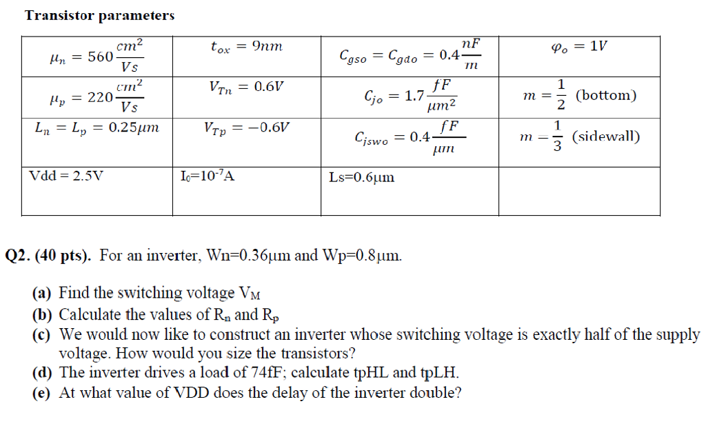 Solved Transistor parameters 2 tox = 9nm 72 560 じ111 = 0.6V | Chegg.com