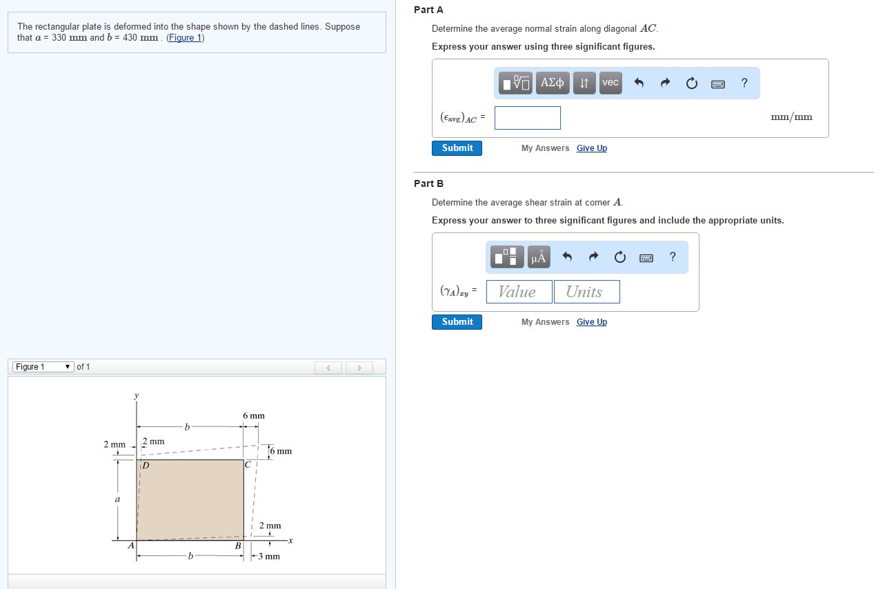 Solved The rectangular plate is deformed into the shape | Chegg.com