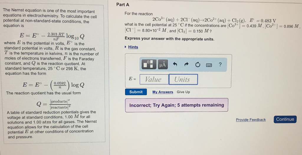 Solved The Nernst equation is one of the most important | Chegg.com