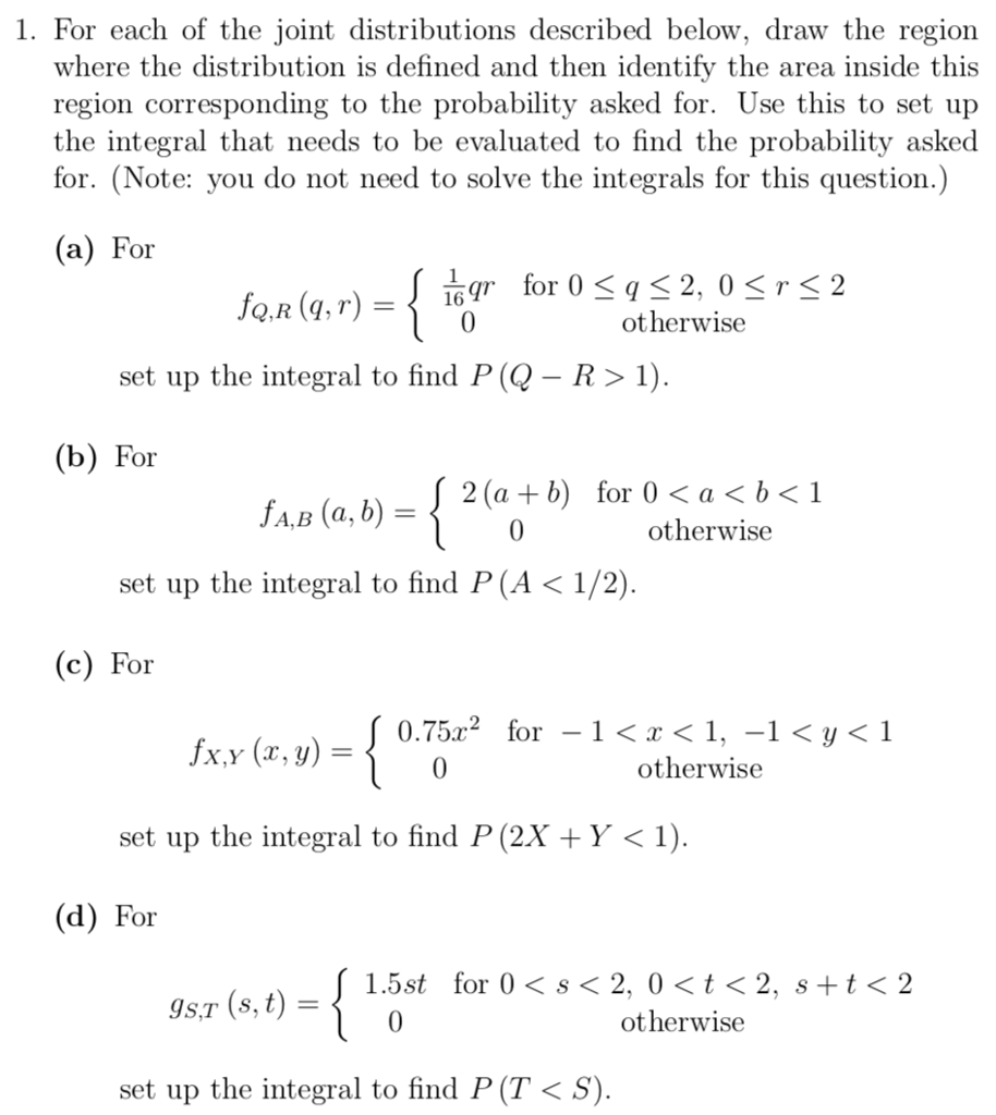 Solved 1. For each of the joint distributions described | Chegg.com