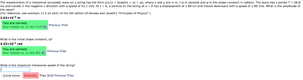 Solved The wavefunction of a transverse sinusoidal wave on a | Chegg.com