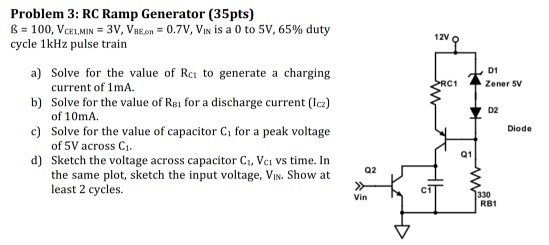 Solved Problem 3: RC Ramp Generator (35pts) g-100, VCELM?N | Chegg.com