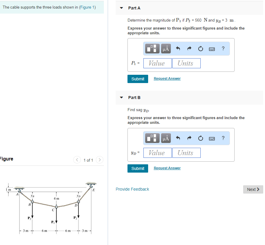 Solved The cable supports the three loads shown in (Figure | Chegg.com