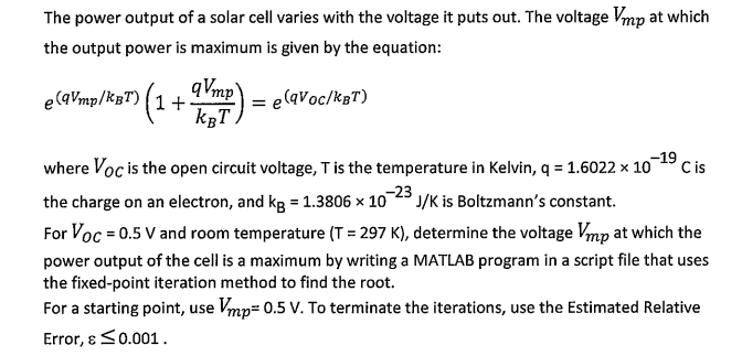 Solved The power output of a solar cell varies with the | Chegg.com