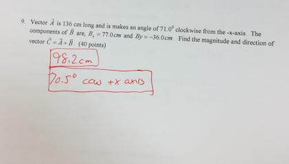 Solved Vector A is 136 cm long and it makes an angle of 71 | Chegg.com