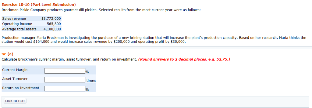 Solved Exercise 10-10 (Part Level Submission) Brockman | Chegg.com