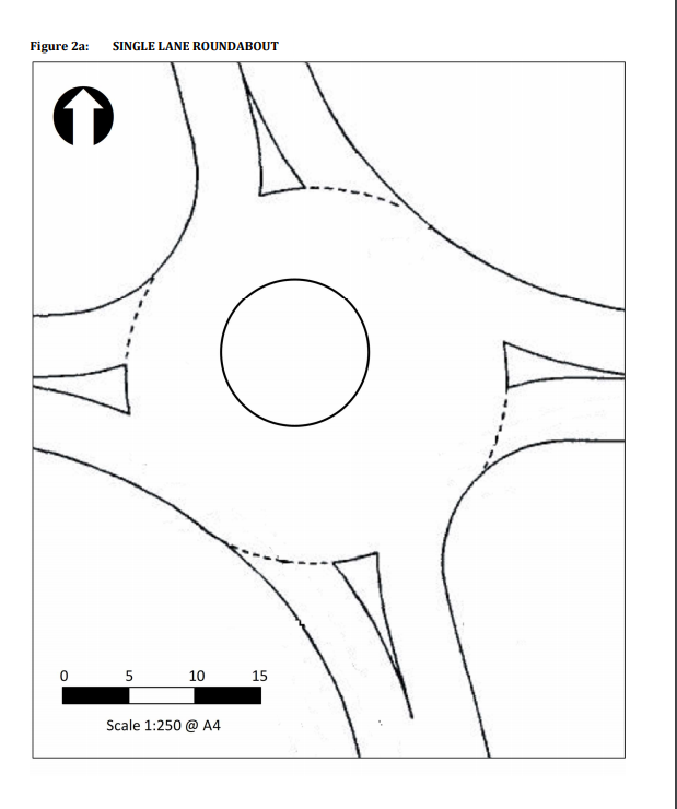 Solved Figure 2a SINGLE LANE ROUNDABOUT 10 15 Scale 1:250 @ | Chegg.com