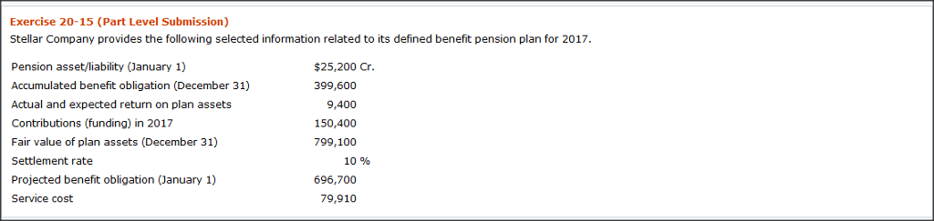 Solved Exercise 20-15 (Part Level Submission) Stellar | Chegg.com
