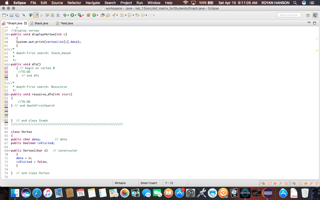 Solved add two depth first search methods, one recursive and | Chegg.com