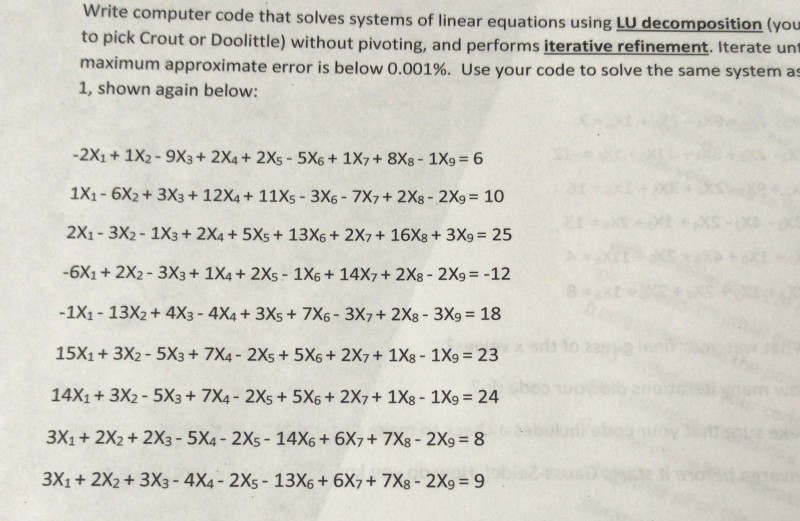 Solved Write computer code that solves systems of linear | Chegg.com