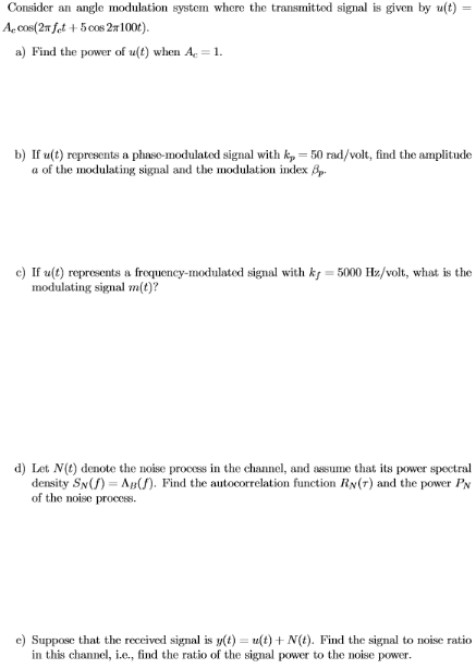 Solved Consider an angle modulation system where the | Chegg.com