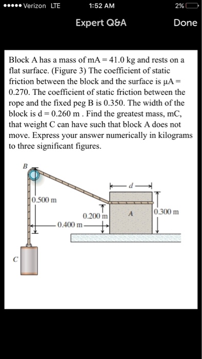 Solved Block A has a mass of mA = 41.0 kg and rests on a | Chegg.com