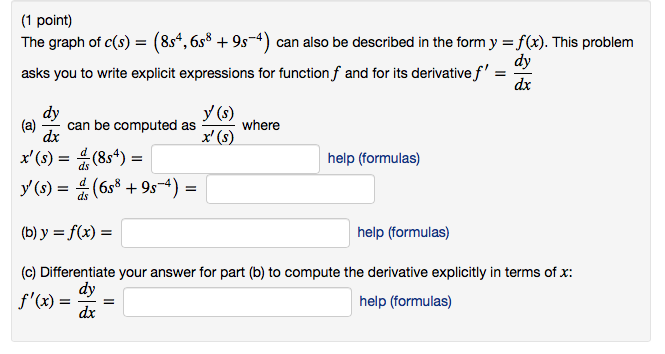 Solved (1 point) The graph of c(s)(8,6s + 9s4) can also be | Chegg.com