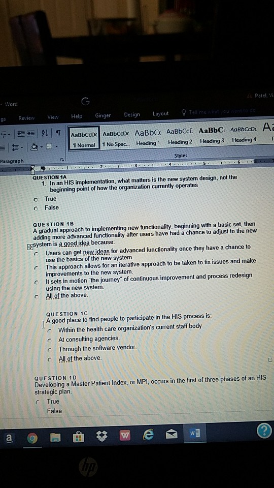 Solved Patel, Vi , word g Review View Help Ginger Design | Chegg.com