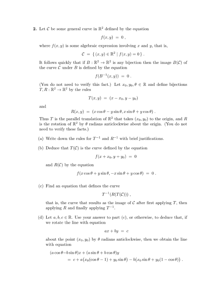 Solved 2. Let C be some general curve in R2 defined by the | Chegg.com