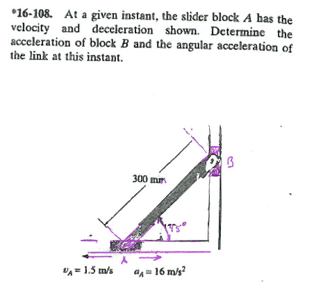 Solved At a given instant, the slider block A has the | Chegg.com