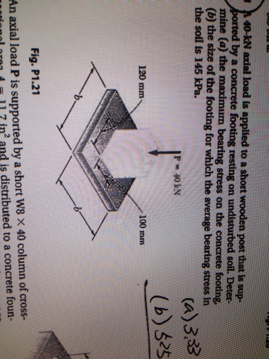 Solved A 40-kN axial load is applied to a short wooden post | Chegg.com
