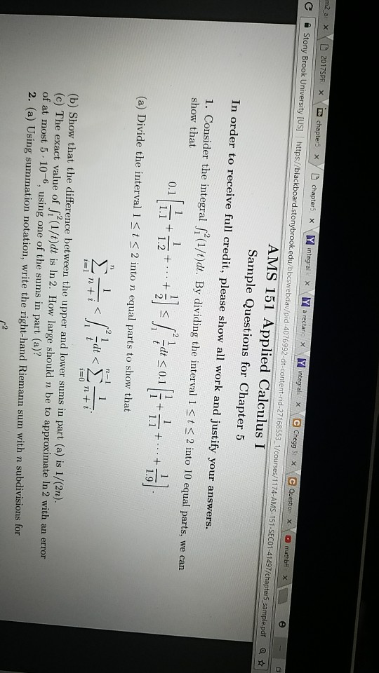 Solved x chapter5 x integral | Chegg.com