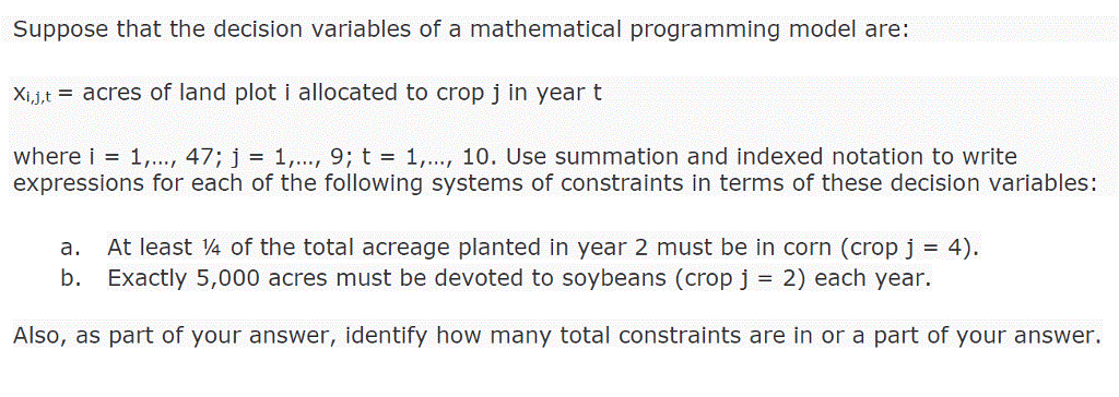 Solved Suppose that the decision variables of a mathematical | Chegg.com