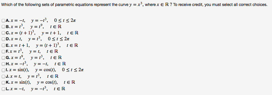 Solved Which of the following sets of parametric equations | Chegg.com