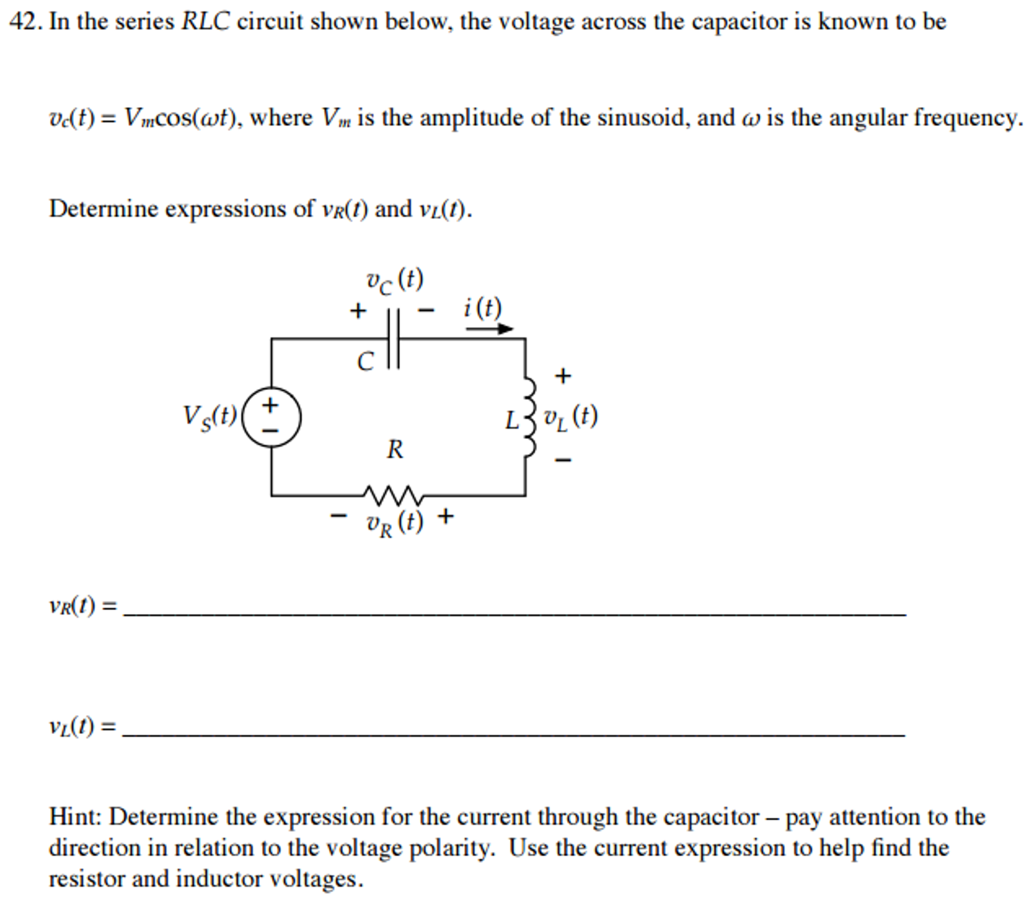 Solved In the series RLC circuit shown below, the voltage | Chegg.com