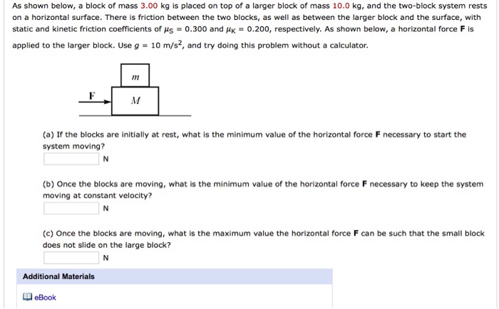 Solved As shown below, a block of mass 3.00 kg is placed on | Chegg.com