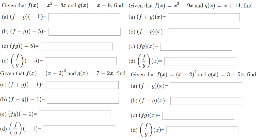 Solved Given that f()28x and g(x)-8, find Given that f(x) | Chegg.com