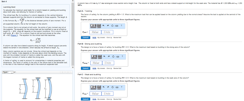 Solved To calculate the maximum axial loads for a column | Chegg.com