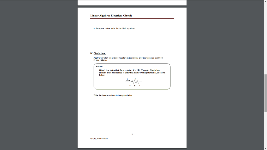 Solved Linear Algebra: Electrical Circuit In the s pace | Chegg.com