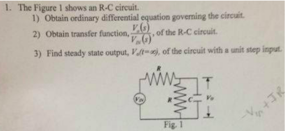 Solved 1。The Figure 1 shows an R-C circuit. 1) Obtain | Chegg.com