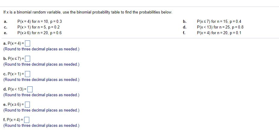 Solved If x is a binomial random variable, use the binomial | Chegg.com