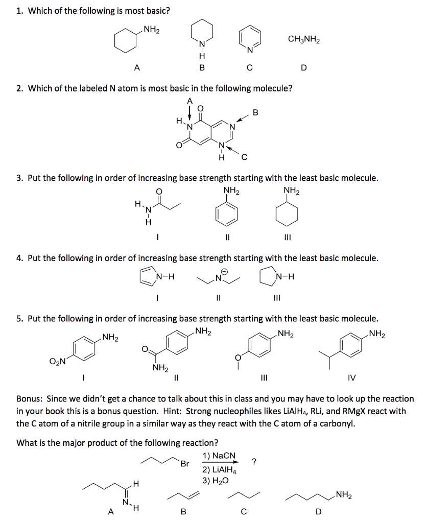 Solved C25: 1. Which of the following is most basic? | Chegg.com