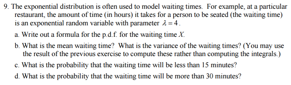 Solved The exponential distribution is often used to model | Chegg.com
