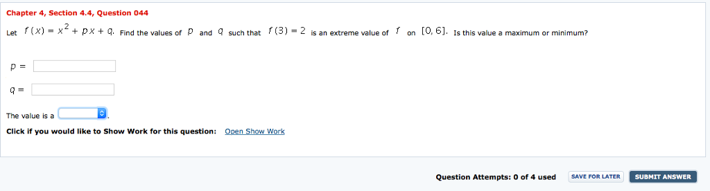 Solved Chapter 4, Section 4.4, Question 044 Let x) x2+ px | Chegg.com