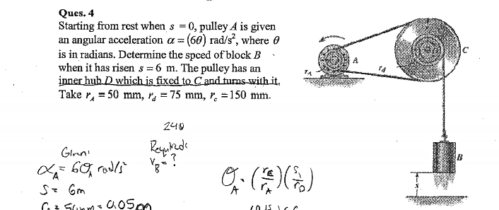 Solved Starting from rest when s = 0, pulley A is given an | Chegg.com