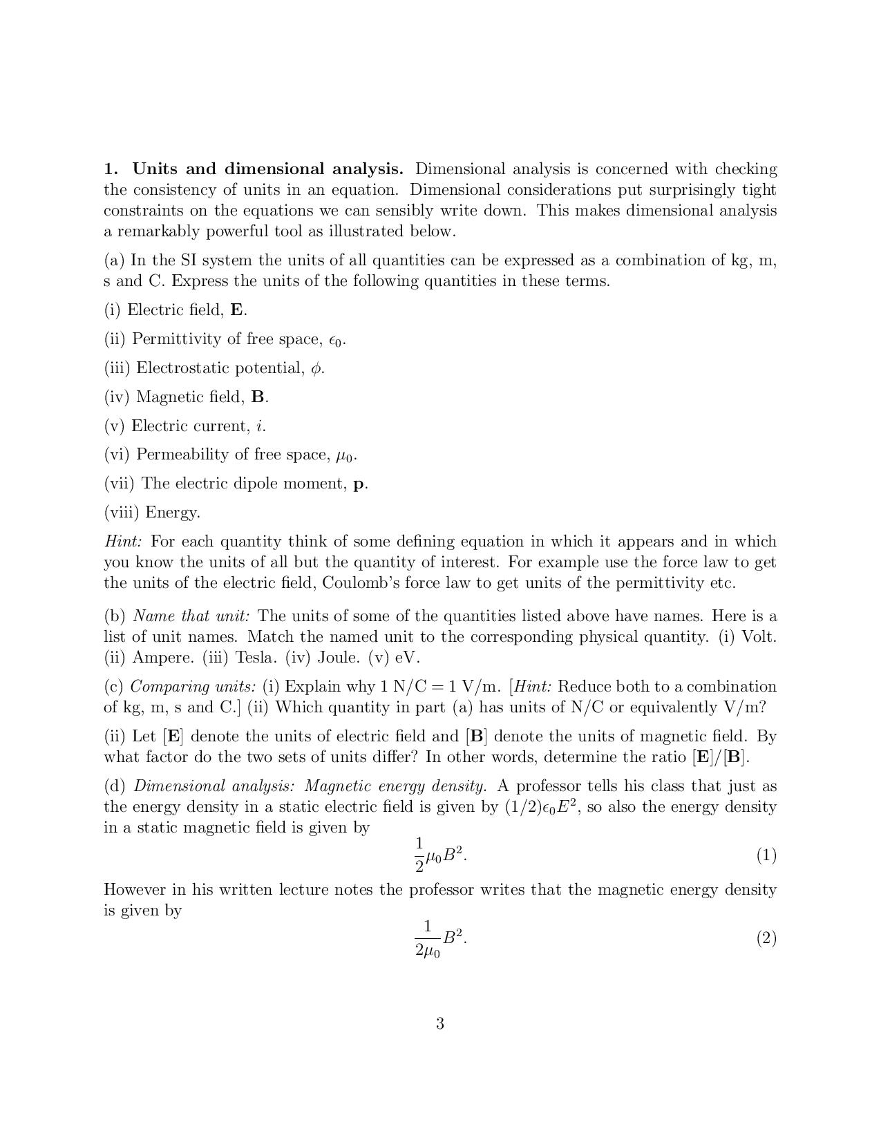 Solved 1. Units and dimensional analysis. Dimensional | Chegg.com