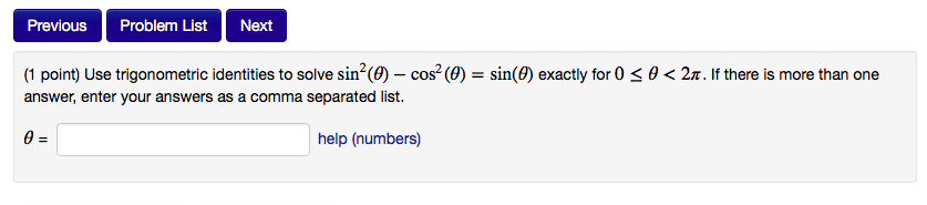 Solved Use trigonometric identities to solve sin^2(theta) - | Chegg.com